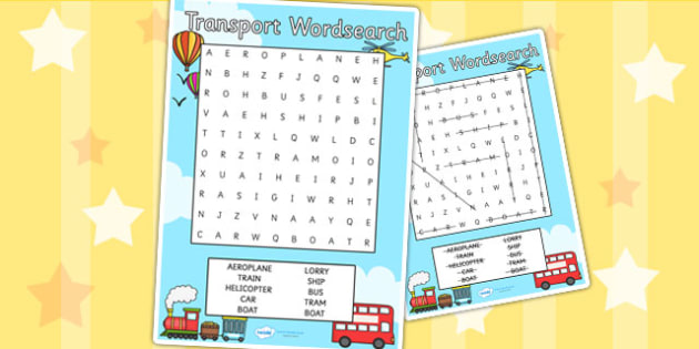 Transport Wordsearch - wordsearch, word search, words