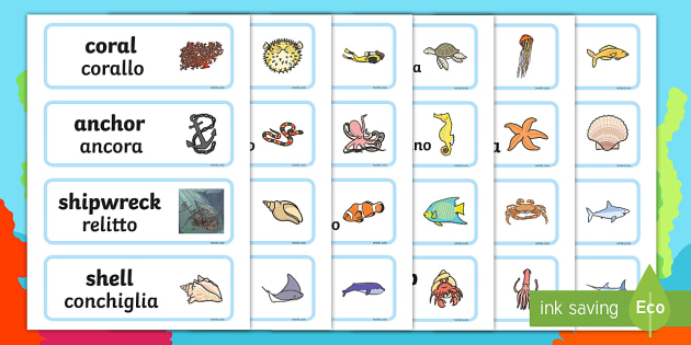 Under the Sea Word Cards English/Italian (teacher made)