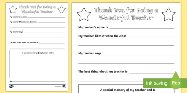My Wonderful Teacher Writing Worksheet / Worksheet