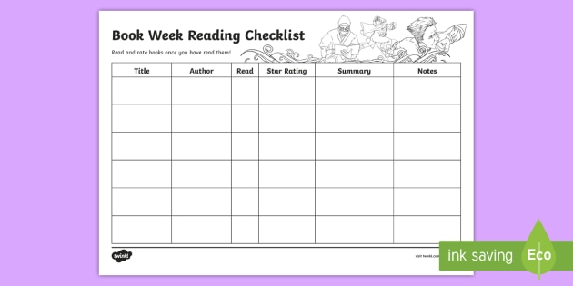 Book Week Blank Reading Checklist (teacher made)