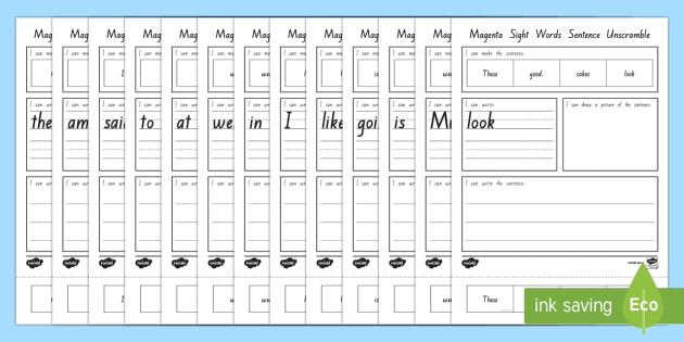 New Zealand Magenta Sight Words Sentence Unscramble - New
