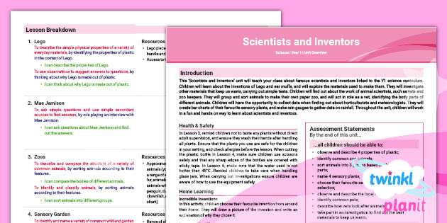 FREE! - Science: Scientists and Inventors Year 1 Planning Overview