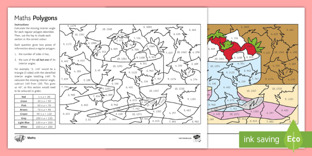 Maths Missing Angles in Polygons Colour by Number