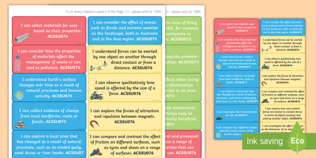 Year 4 Australian Curriculum Science Assessment Stickers