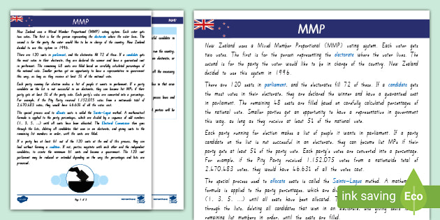 MMP - New Zealand Election 2020 Fact File (teacher made)