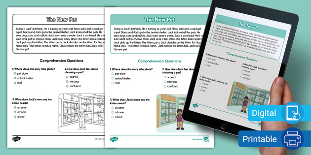 Kindergarten The New Pet Reading Comprehension | Twinkl USA