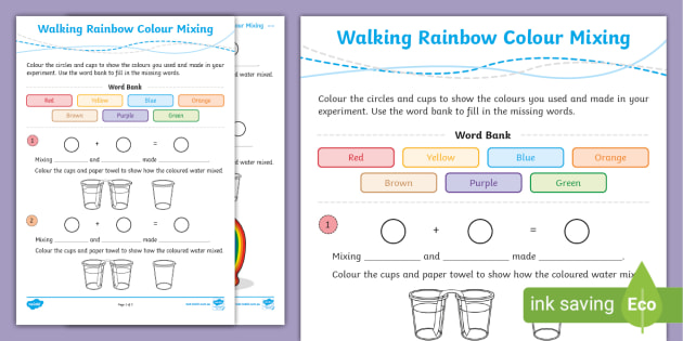 Walking Rainbow Colour Mixing Worksheet (teacher made)