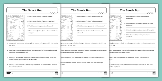 The Snack Bar Differentiated Math Activity