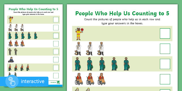 👉 Interactive PDF: People Who Help Us Counting to 5 Activity