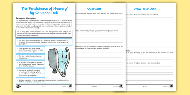 The Persistence of Memory by Dalí Art Appreciation Worksheet / Worksheet