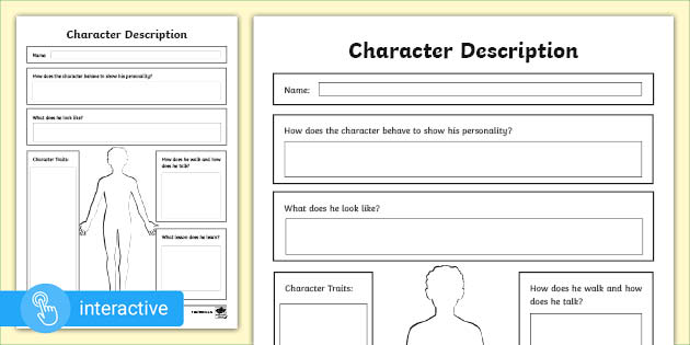 Interactive PDF: Male Character Description Worksheet