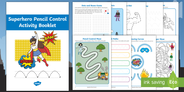 Superhero-Themed Pencil Control A5 Activity Booklet