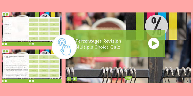 Secondary Maths: Percentages Multiple Choice Quiz