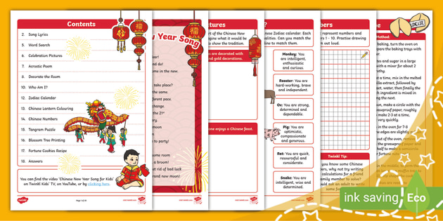 Chinese New Year Song Video Activity Booklet for Kids
