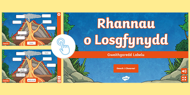 Gweithgaredd Rhyngweithiol Labelu Rhannau o Losgfynydd