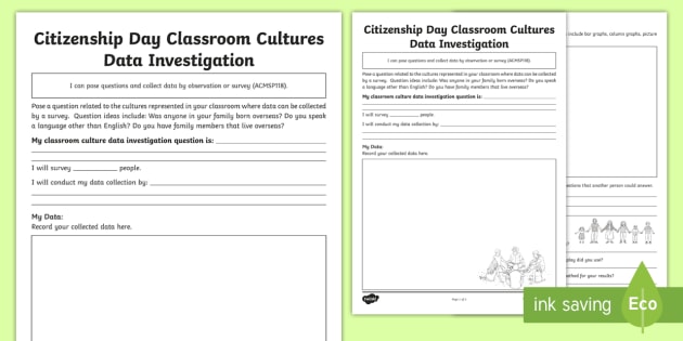 Citizenship Day Classroom Cultures Data Investigation Worksheet / Worksheet