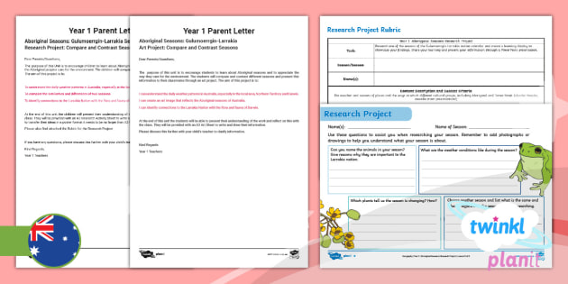 Year 1 HASS Geography Aboriginal Seasons Home Learning Tasks