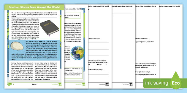 Creation Stories From Around the World Differentiated Reading Comprehension
