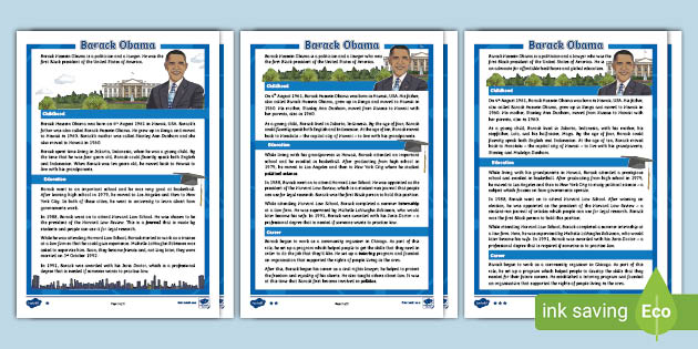 UKS2 Barack Obama Differentiated Reading Comprehension Activity