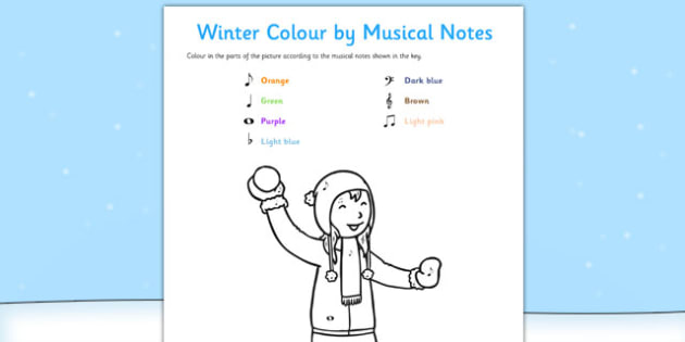 Winter Colour by Musical Notes Worksheet / Worksheet