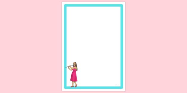 FREE! - Simple Blank Girl Playing Flute Page Border | Page Borders