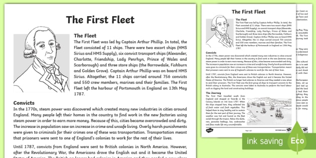 The First Fleet Fact Sheet (teacher made)