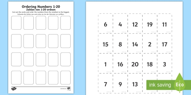 Ordering Numbers Game 1 - 20 English/German