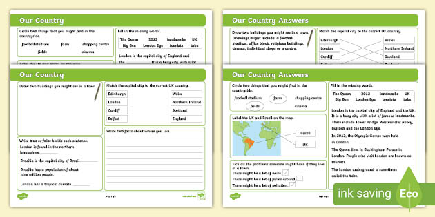 Year 1 Revision Activity Mat: Our Country (teacher made)