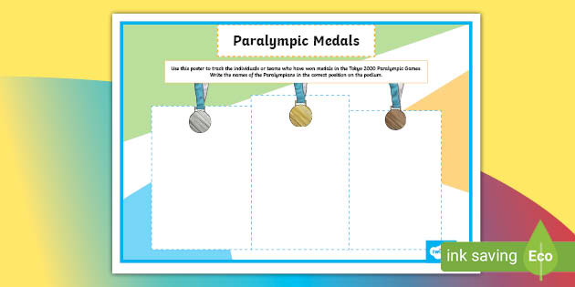 Paralympic Medals Wall Chart - Tokyo 2020 (Summer 2021)
