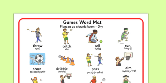 PE Games Word Mat Polish Translation (teacher made)
