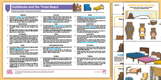 EYFS Goldilocks & the Three Bears Continuous Provision Ideas Pack