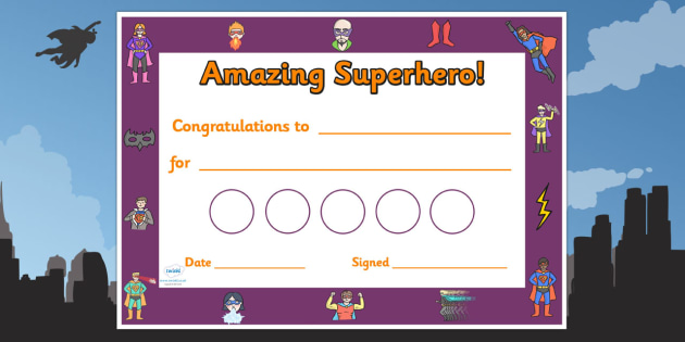 FREE! - Superhero Themed Reward Certificate 30mm