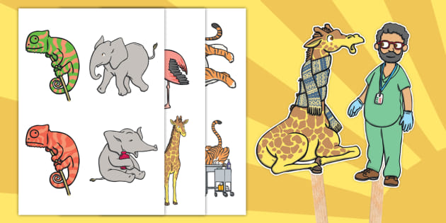 The Zoo Vet Stick Puppet Templates (teacher made)