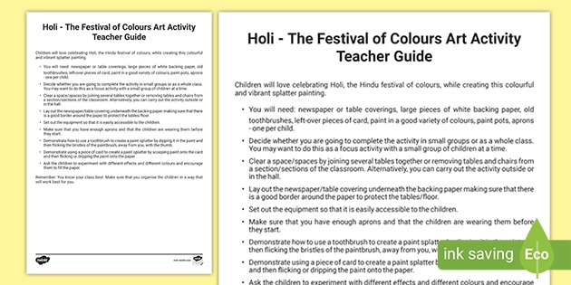 KS2 Holi The Festival of Colours Art Activity:Teacher Guide