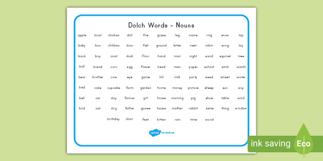 Dolch Word Mat: Nouns (teacher made)