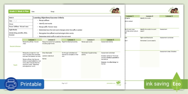 Grade 3 Phonics Term 4 Week 6 Planning