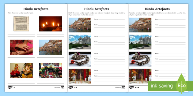 Hindu Artefacts Differentiated Differentiated Worksheet / Worksheets