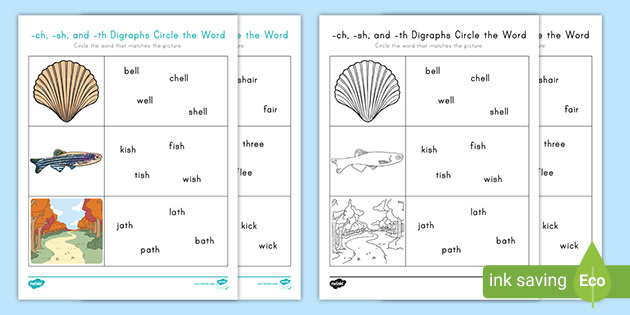 -ch, -sh, and -th Digraphs Circle the Word Activity