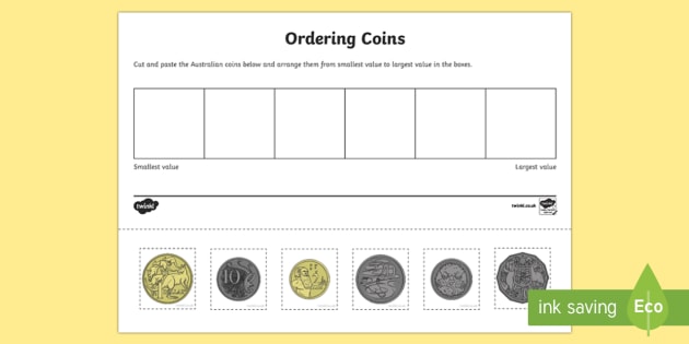 Australian Coins Worksheet Ordering Money Twinkl