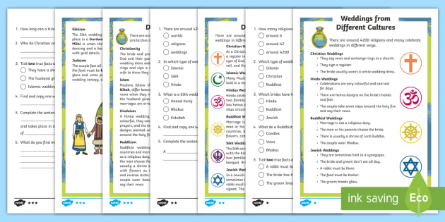 KS1 Weddings From Different Cultures Differentiated Reading Comprehension