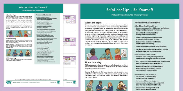 FREE! - PSHE and Citizenship UKS2 Be Yourself Planning Overview