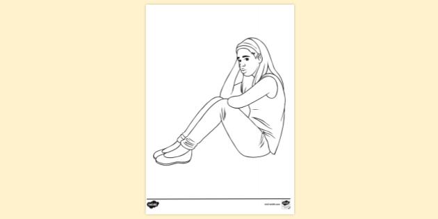 I Can't Do It girl Looking Back - Colouring Sheet