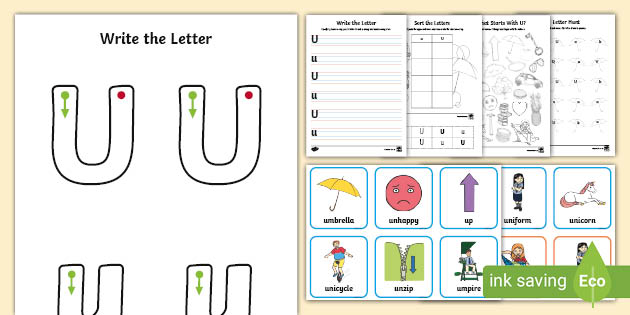 Letter U Handwriting Activity Pack Worksheets and Games