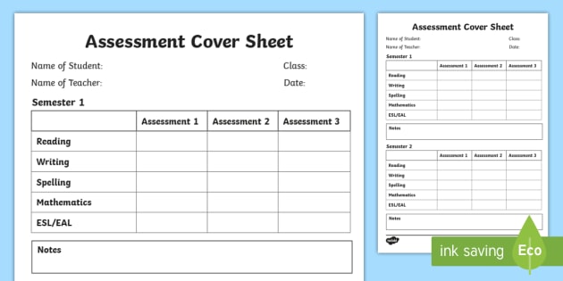 Editable Cover Sheet Assessment Tracker - Assessment, data, organisation
