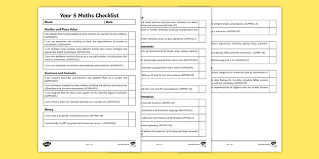 Year 5 Maths Assessment I Can Statements Checklist