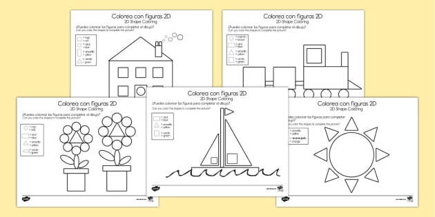Color by Shapes 2D English/Spanish (teacher made)