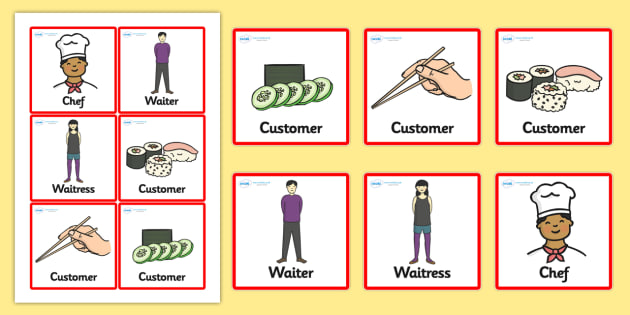 Sushi Bar Role Play Badges - ESL Role Play Resources
