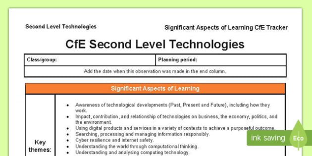 Technologies Significant Aspects Of Learning And Progression Framework Cfe