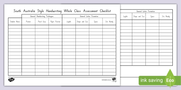SA Style Handwriting Whole-Class Assessment Checklist