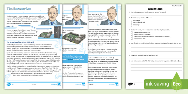 UKS2 Tim Berners-Lee Differentiated Comprehension Activity